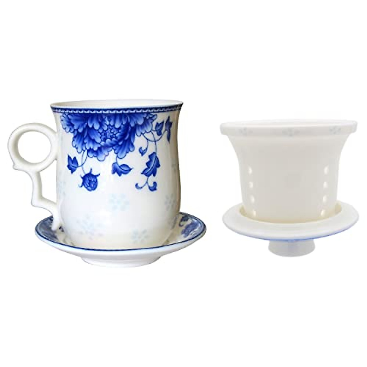 Tea Talent Porcelain Tea Cup with Infuser Lid and Saucer Sets - Chinese Jingdezhen Ceramics Coffee Mug Teacup Loose Leaf Tea Brewing System for Home Office