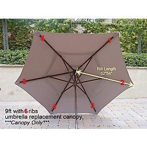Formosa Covers | Premium Quality Double Vented 9ft 6 Ribs Outdoor Umbrella Replacement Canopy - 30% Heavier Than The Rest - Taupe (Canopy Top Only)