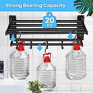COSIFO Black Bathroom Shelf with Towel Bar and Shower Hooks, 15.5inch Wall Mounted Shower Storage Shelf, Space Aluminum Double Layer Towel Rack Hanger