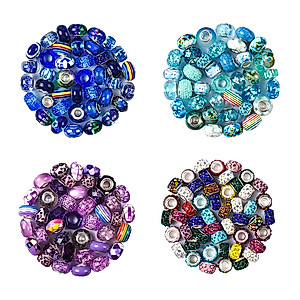 Aipridy Assortment European Large Hole Beads Spacer Beads Rhinestone Craft Beads for DIY Charms Bracelet Jewelry Making (Purple-Lake Blue-Blue)