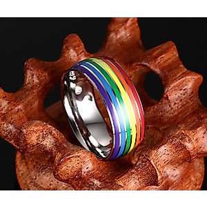 VNOX Custom Personalized Stainless Steel Gay Pride Rainbow Relationship Engagement Rings Weeding Band for Gay Lesbian Couples,Size 9
