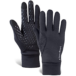 TrailHeads Men’s Running Gloves - Black Touchscreen Gloves - Lightweight Gloves - medium