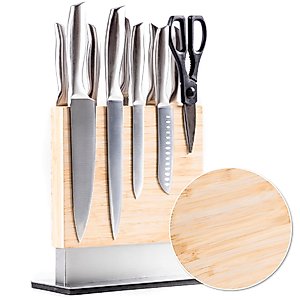 Coninx Double Sided Magnetic Knife Block - Magnetic Knife Holder - Knife Magnet - Bamboo Knife Holder - Knife Block without Knives - Magnetic Knife Stand (Bamboo Vertical)