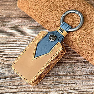 HIBEYO Leather Smart Key Fob Case Compatible with Volvo XC40 XC60 XC90 S90 V90 Car Key Fob Cover Remote Keyless Entry Full Protection Shell 2019 2021 Keychains Auto Accessories Holder Protector-Brown