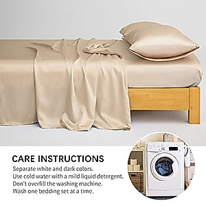 Candoury Satin Sheets Queen Bed Set 4 Pcs, Soft and Durable Pillowcase, Flat Sheet and Fitted Sheet, Hotel Luxury Silky Satin Sheets Set(Queen, Taupe)