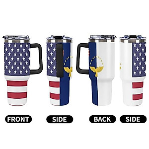 Azore U.S. Flags Insulated Tumblers with Handle Stainless Steel Coffee Mug Funny Travel Cup with Lid Straw 40oz