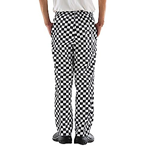 Men’s Black and White Checkerboard Print Chef Pants with Elastic Waist Drawstring Baggy Chef Uniforms Blackwhite XXL