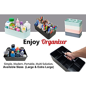 Enjoy Organizer -Extra Large Big Portable Carry Caddy, Cleaning Basket, 8 Compartments Portable Basket with Handle Storage Organizer Stackable Made in USA (2 PACK, Black)