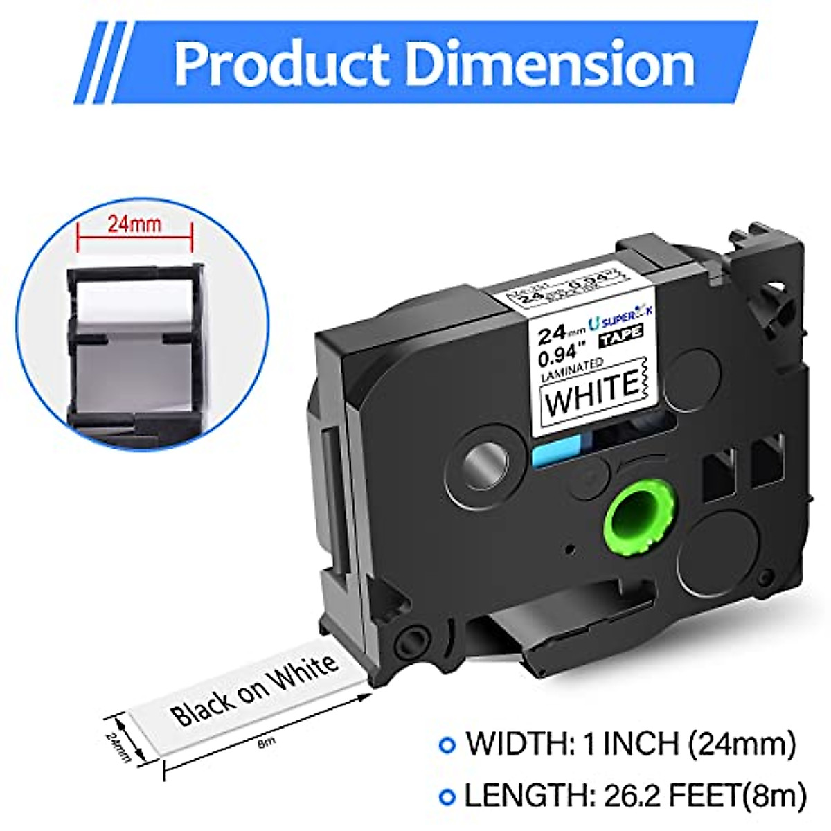 USUPERINK 10 Pack Compatible for Brother P-Touch Label Maker Tape TZe-251 TZe251 TZ-251 TZ251 24mm 0.94 1 Inch Black on White Laminated TZe TZ Tape for PT-D600 PT-D600VP PT-P700 P750W P950NW P710BT