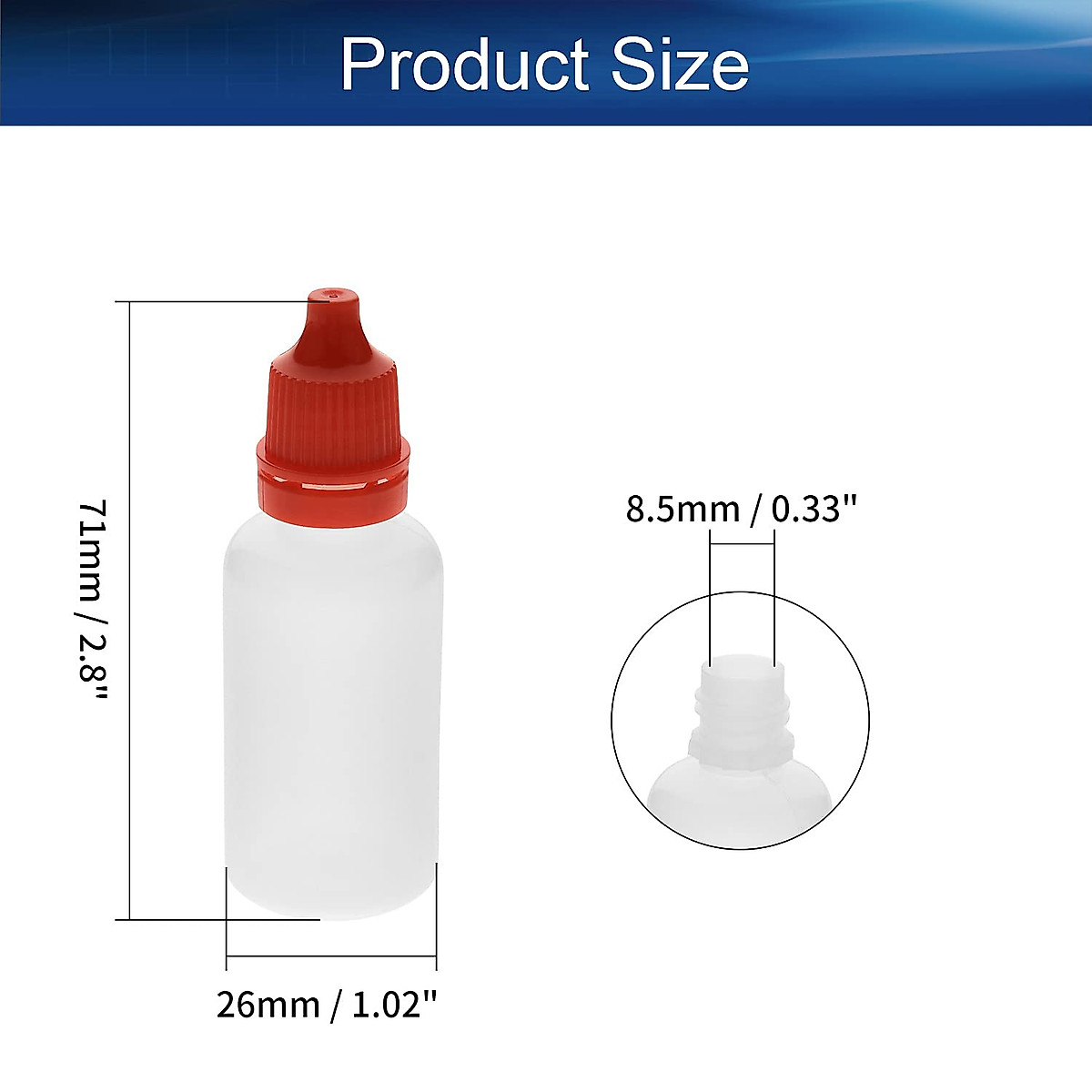 Bettomshin 20Pcs 20ml PE Plastic Squeezable Eye Liquid Dropper Bottles Thin Mouth Lab Reagent Bottle Liquid Sample Seal Sample Storage with Red Cap Translucent