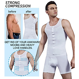 Vaslanda Men Slimming Body Shaper Vest Chest Compression Shirt Tight Undershirt Shapewear Tank Top Moobs Binder Zipper White
