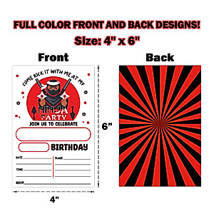 haipino Karate Ninjas Birthday Invitations, Ninja Birthday Party Invitation Cards for Kids Girls Boys Adults, Ninja Birthday Party Decorations -(20 Sets 4" x 6" Cards with Envelopes) - JY551