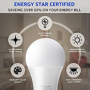 MASTERY MART Led Light Bulbs 10 Watt [60 Watt Equivalent], A19 - E26 Dimmable, 2700K Soft White, 800 Lumens, Medium Screw Base, Energy Star, UL Listed (Pack of 6)