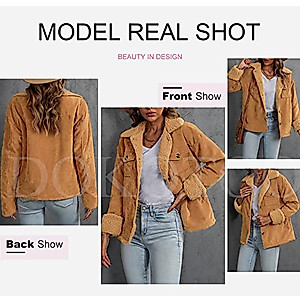 Dokotoo Stylish Women's Ladies Thick Sherpa Lined Warm Corduroy Jackets Classic Button Down Long Sleeve Comfy Teddy Bear Oversized Coat for Fall Winter with Side Pockets Brown XL