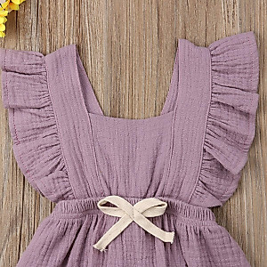 VISGOGO Toddler Baby Girl Ruffled Rompers Sleeveless Cotton Romper Bodysuit Jumpsuit Clothes (6-12 Months, Purple)