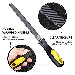 UEETEK 6-inch Hardened Steel File Flat Metal File Sharpening Tools with Comfortable Hand Grip Handles