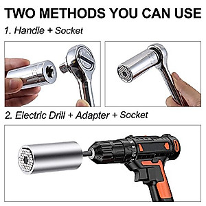 Fruholt Multi-function 7mm-19mm Ratchet Universal Sockets Metric Wrench Power Drill Adapter Set and 105 Degree Right Angle Extension Power Screwdriver Drill Attachment 1/4" Drive 6mm Hex Magnetic Bit