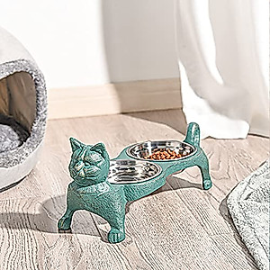 Sungmor Raised Bowls for Cats - Heavy Duty Non Slip Cast Iron Stands & 2 Stainless Steel Food Dish & Water Bowls - Great Pet Cats Feeder - Feeding & Watering Station Pet Supplies - 15.2x6.7x5.9 Inch