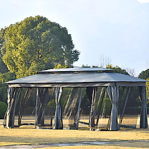 110x220 Outdoor Gazebo with Oxford Cloth & Mosquito Nets, Patio, Yard, Deck, Garden, Double Top Design Zipper Design Ultraviolet-Proof Waterproof Fireproof Withstand Strong Winds, Gray