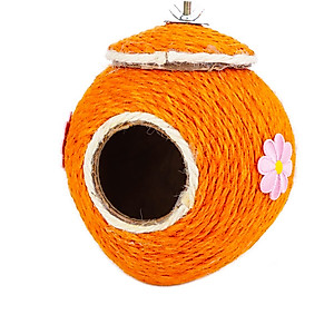DQITJ Bird Natural Coconut Shell Nest Handmade Screw Nesting Cage for Bird Parrot Budgie Parakeet Cockatiel Conure Lovebird Canary Finch (Orange: 4.7 inch)