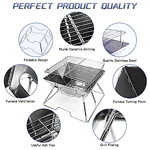 Barbecue Grill, Folding Charcoal BBQ Grill Portable Camping Grill, Stainless Steel Barbecue Tool Kits for Outdoor Picnic Patio Camping Backyard Cooking Travel
