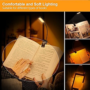 Gritin 16 LED Rechargeable Book Light for Reading in Bed- Eye Caring 3 Color Temperatures, Stepless Dimming Brightness, 80 Hrs Runtime, Lightweight Flexible Clip on Light for Book Lovers