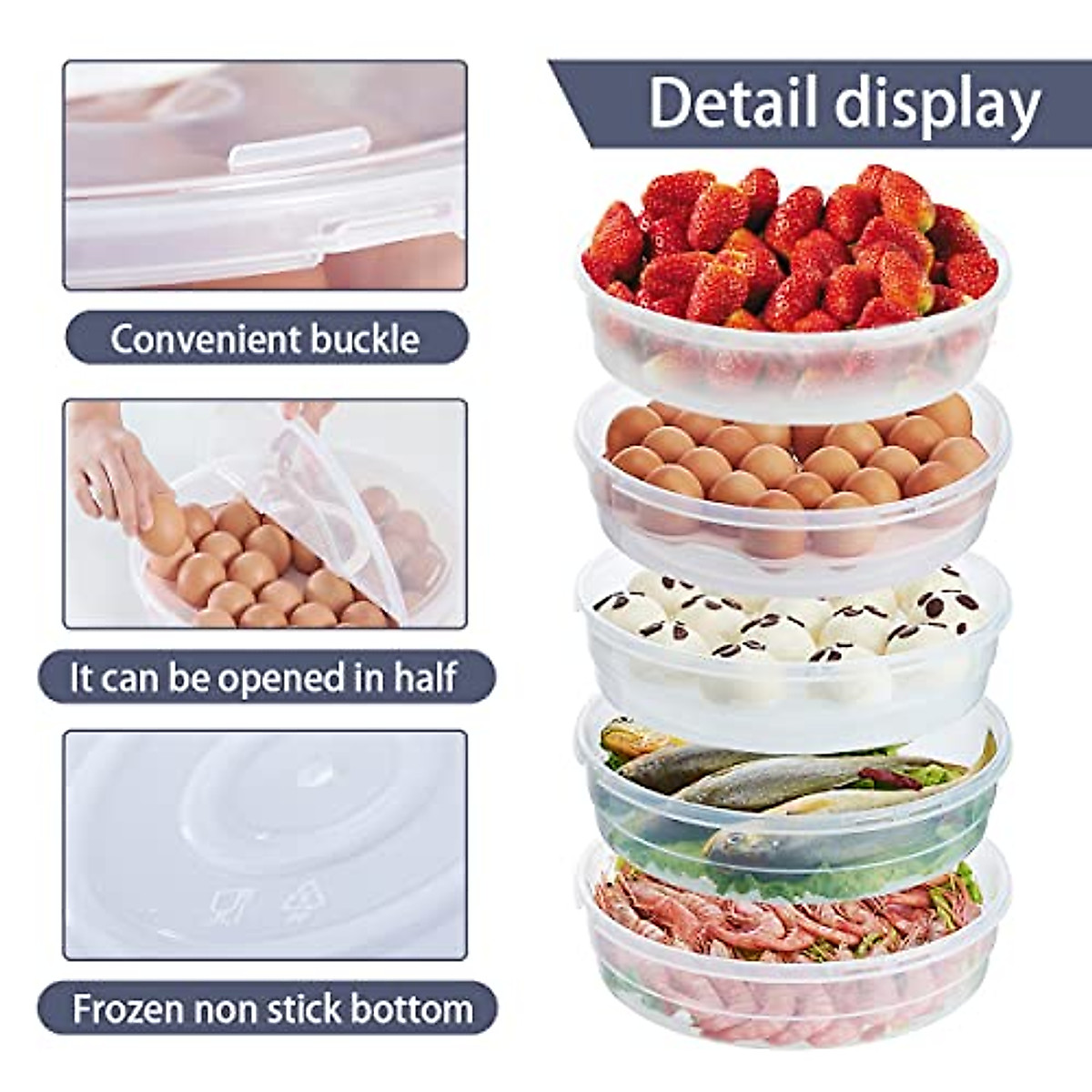 Ternual Multipurpose Pie Carrier with Lid and Handle Egg Container Holds Pies 30 Eggs 12/3.5 Inches Suitable for Cheese Cake, Corn Pie, Fruit White Clear Visible