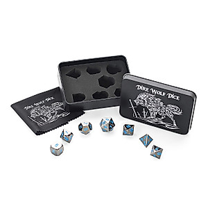 Dice Tin and Polishing Cloth / Dice Mat for Metal Polyhedral DND Dice Set (Dire Wolf), Gift Case for Role Playing RPG Like Dungeons and Dragons D&D, Pathfinder, Magic The Gathering MTG Games Sets