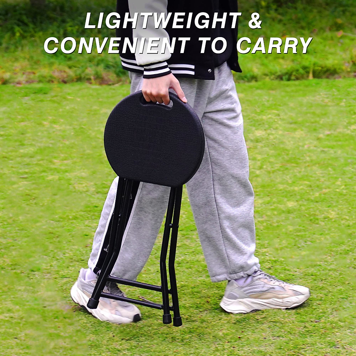 Allpop 2 Pack Folding Stool 18 Inch, Foldable Stool Chair Set of 2, 550lbs Capacity, Portable Round Bar Stool with Handle for Adults Kitchen Garden, Black