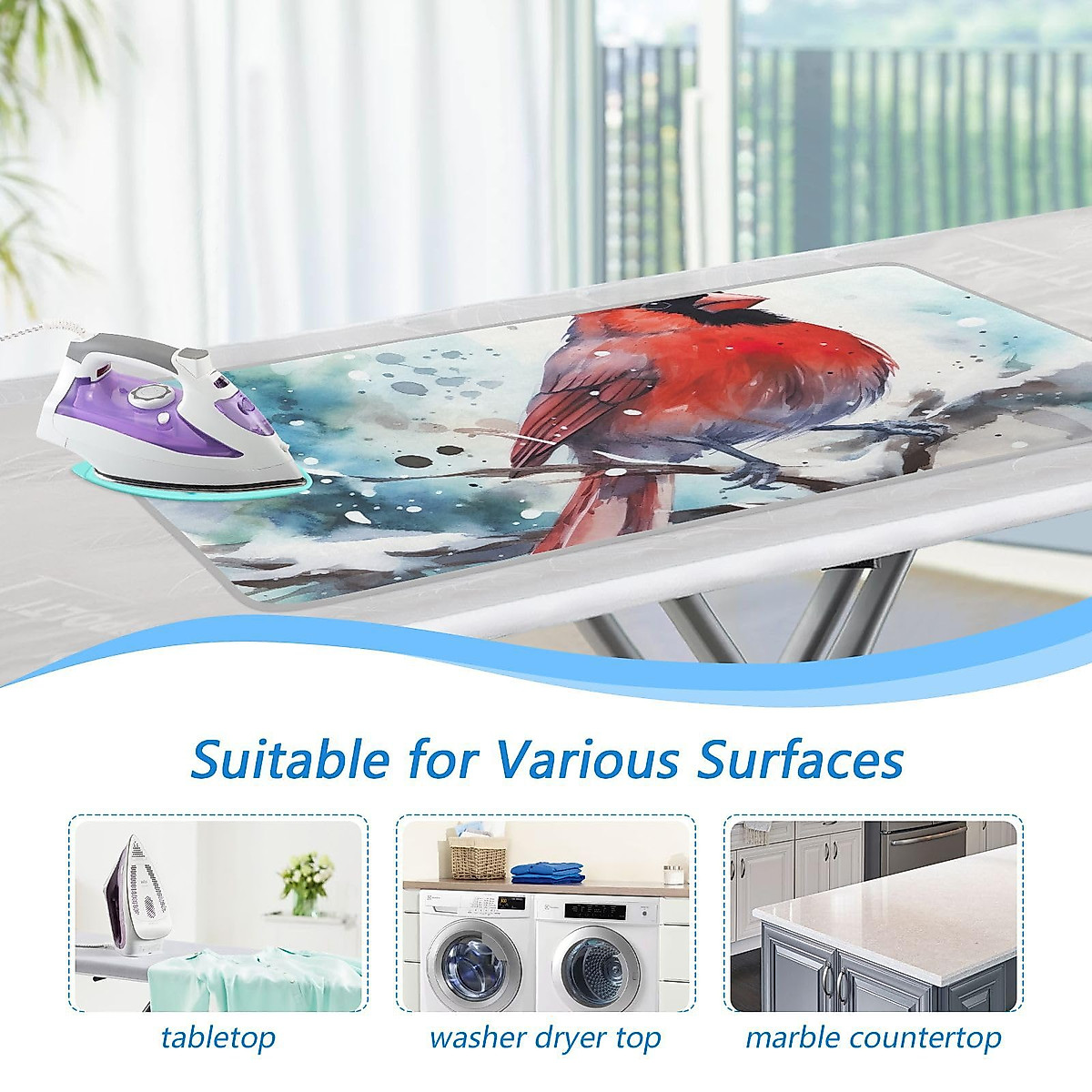 GOODOLD Christmas Bird Ironing Mat Portable Travel Ironing Pad for Washer,Dryer,Table Top, Iron Board Alternative Cover, Large Heat Resistant Ironing Blanket