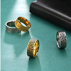 SIPURIS Celtic Trinity Knot Ring Witches Knot Irish Triquetra Knot Spinner Ring Stainless Steel Nordic Viking Ring Band Jewelry for Men,Women (10, Sliver2)