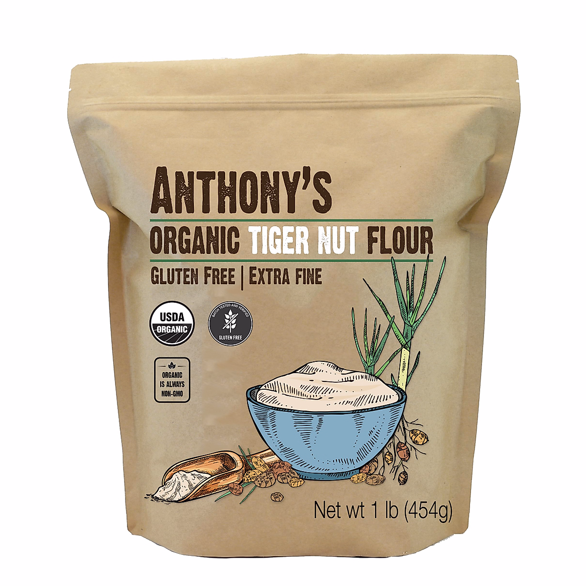 Anthony's Organic Tiger Nut Flour, 1 lb, Gluten Free, Non GMO, Paleo Friendly