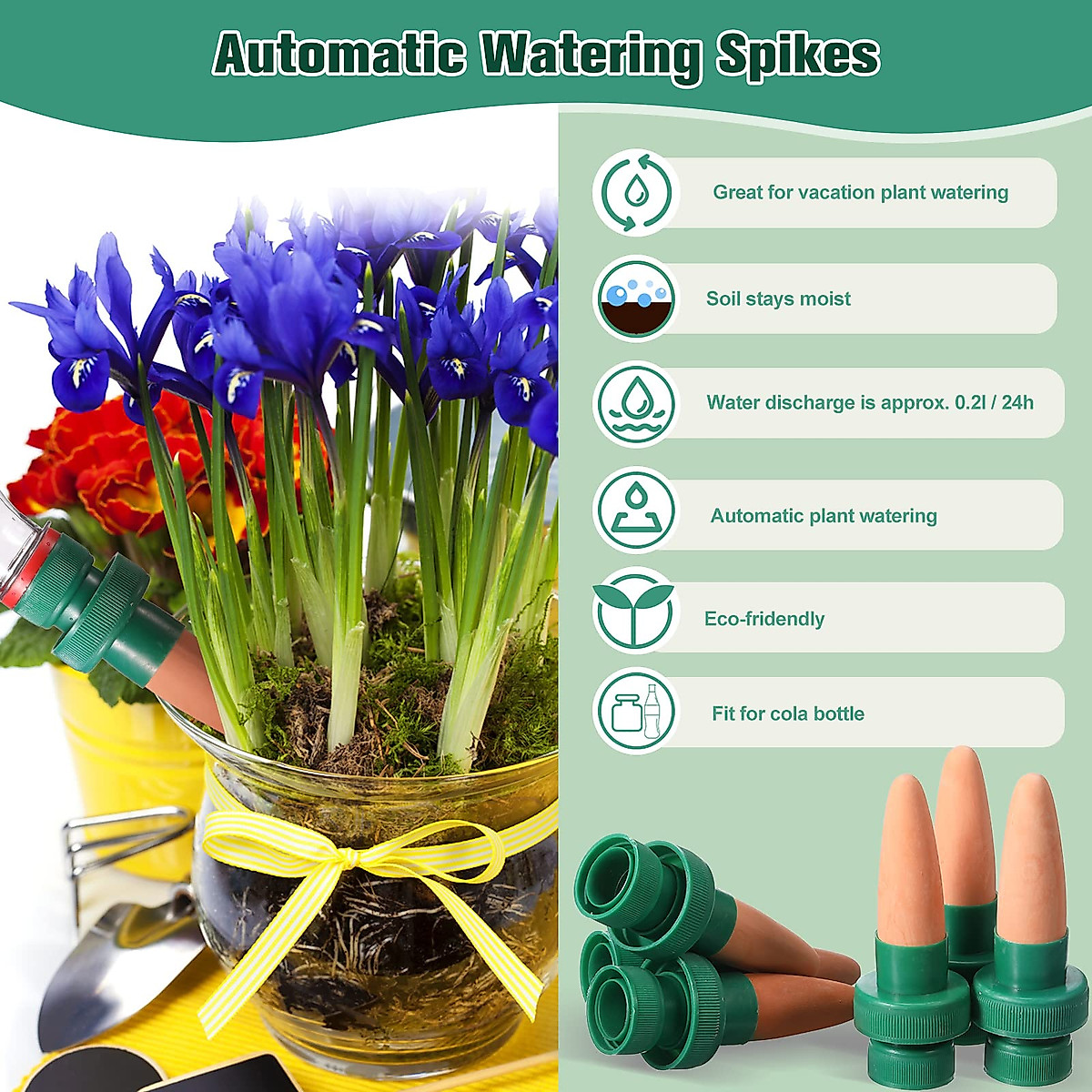 Bottle Adapter Self Watering Spikes, Terracotta Plant Watering Spikes Self Watering Spikes to Use with Cola Bottles Houseplant Watering Stakes Automatic Irrigation System(White,15 Pack)