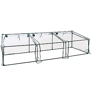 Sunnydaze Mini Cloche Greenhouse with Zipper Doors - Portable Greenhouse with 3 Doors and Slanted Top - Steel Wire Frame with PVC Plastic Cover - Outdoor Mini Greenhouse - Clear