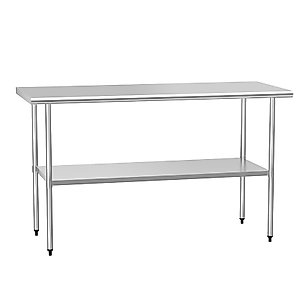 HOCCOT Stainless Steel Table for Prep & Work 24" X 60" inches with Adjustable Shelf, Commercial Workstations, Utility Table in Kitchen Garage Laundry Room Outdoor BBQ