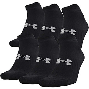 Under Armour Adult Training Cotton No Show Socks, Multipairs , Black (6-Pairs) , Large