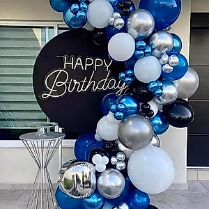 Blue Silver Balloons, Pearl Navy Blue Balloons Metallic light Blue and Silver Balloons Silver Star Confetti Balloons for Boys Girls Birthday Graduations Baby Shower Wedding Engagement Decorations