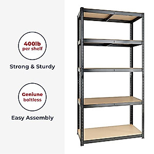 59 x 30 x 12 inches, Black 5 Tier (200LB Per Shelf), 2000LB Capacity Garage Shed Storage Shelving Units, 5 Year Warranty
