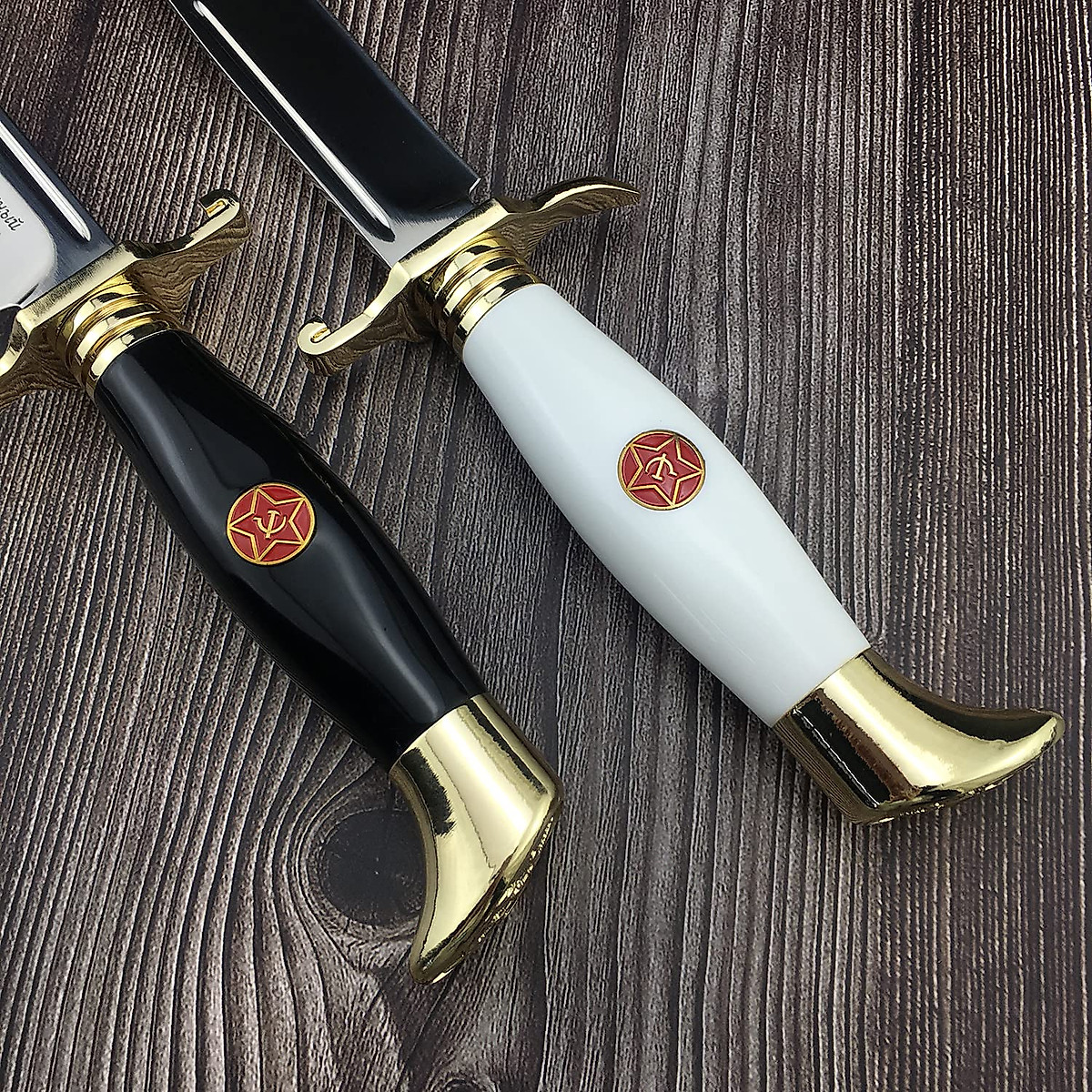 HUAAO 10.2in Fixed Blade Hunting Knife with Sheath, Bowie Knife Full Tang, 440C Blade Acrylic Handle, Survival Camping Knife for Outdoor Bushcraft (black handle)