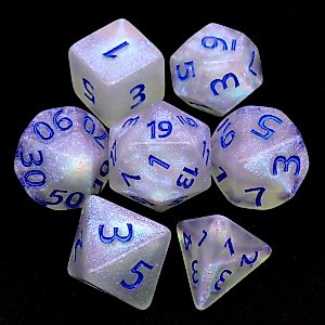 Haxtec DND Dice Iridescent Glitter Blue Numbers Polyhedral D&D Dice for RPGs-Milky Way