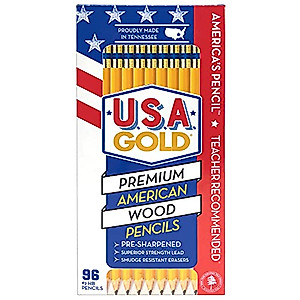 Cra-Z-Art U.S.A. Gold Pre-sharpened American Wood Cased #2 HB Yellow Pencils, 96 Pack