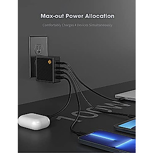 𝐒𝐥𝐢𝐦𝐐 GAN USB C Charger: 100W,96W,87W,85W,67W AC Adapter - 4 Port Fast Compact PD Wall Block - Type-C High Speed Charging Station - Travel Adapter for MacBook,Surface,Lenovo