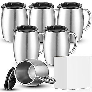14 oz Insulated Stainless Steel Coffee Mug Spillproof with Lid Double Wall Travel Coffee Mug with Handle Shatterproof Metal Coffee Cups for Camping Outdoor Hot Tea Beer Cold Drink (Silver, 6 Pack)