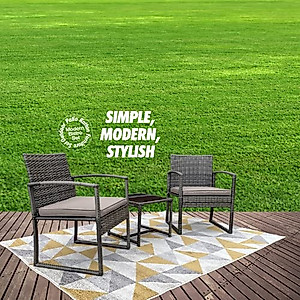 Pyramid Home Decor Vesso 3-Piece Outdoor Patio Furniture Set, Patio Rattan Chair Set, Modern Bistro Set with Coffee Table, Garden Balcony Backyard Poolside, Coffee