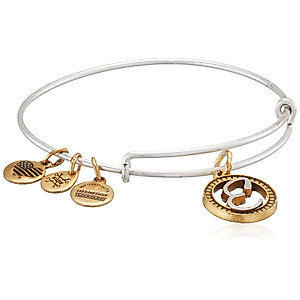 Alex and Ani Women's Initial E II Bangle Two Tone Bracelet, Rafaelian Silver