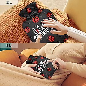 Ladybug Custom Hot Water Bottle with Cover 1L Personalized Small Hot Water Bag for Pain Relief Cramps BAP Free