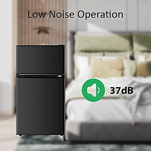 Saeoola Mini Fridge with Freezer, 3.2 Cu.Ft, 2 Doors Compact Mini Refrigerator with Separate Freezer for Dorm, Bedroom, Office, Apartment with 7-Level Temperature Control, Removable Shelves (Black)