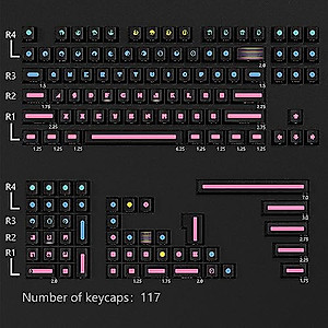 Keycaps PBT Keycap 117 Key Set for Mechanical Keyboards Multiple Color Styles English (US) Layout (Multicolor-Black)