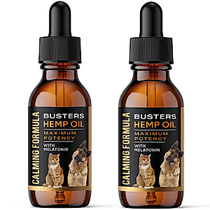 Busters 2Pack Calming Pet Hemp Oil for Dogs, Cats, Infused with Melatonin for Dogs, Sleep Support, Pain Relief, Natural Anxiety Relief, Ideal Omega Ratio, Adrenal Support (Calming Formula 2-Pack)