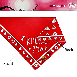 CROWNED BEAUTY Valentines Day Dog Bandanas Large 2 Pack,Kisses Adjustable Triangle Holiday Plaid Reversible Scarves for Medium Large Extra Large Dogs Pets DB15